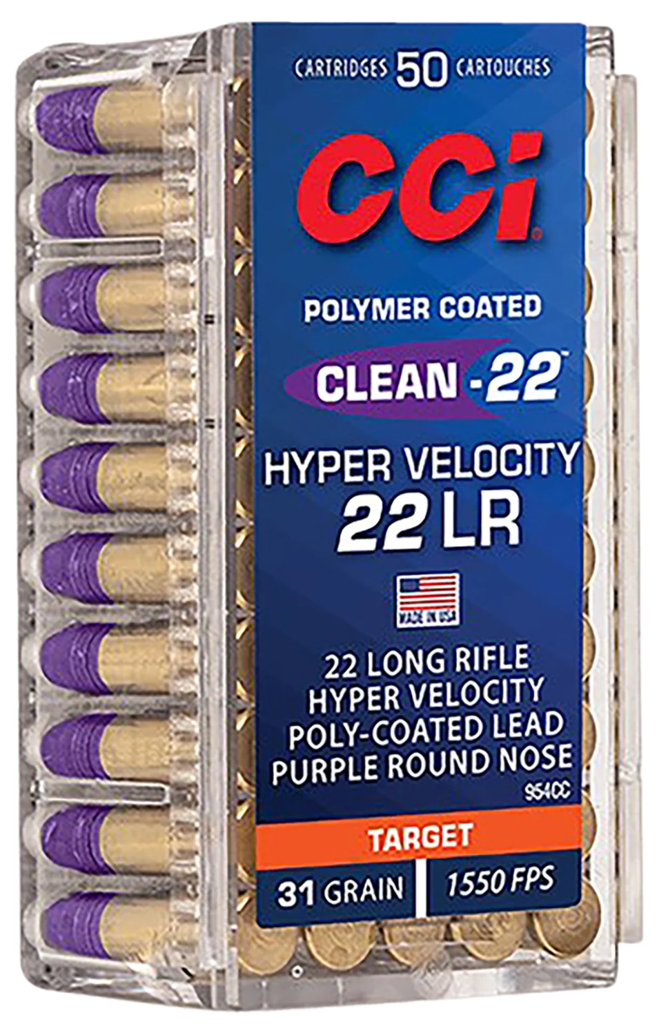 CCI 954CC Clean-22 Hyper Velocity 22LR 31gr LN Purple 50 Per Box/100 ...